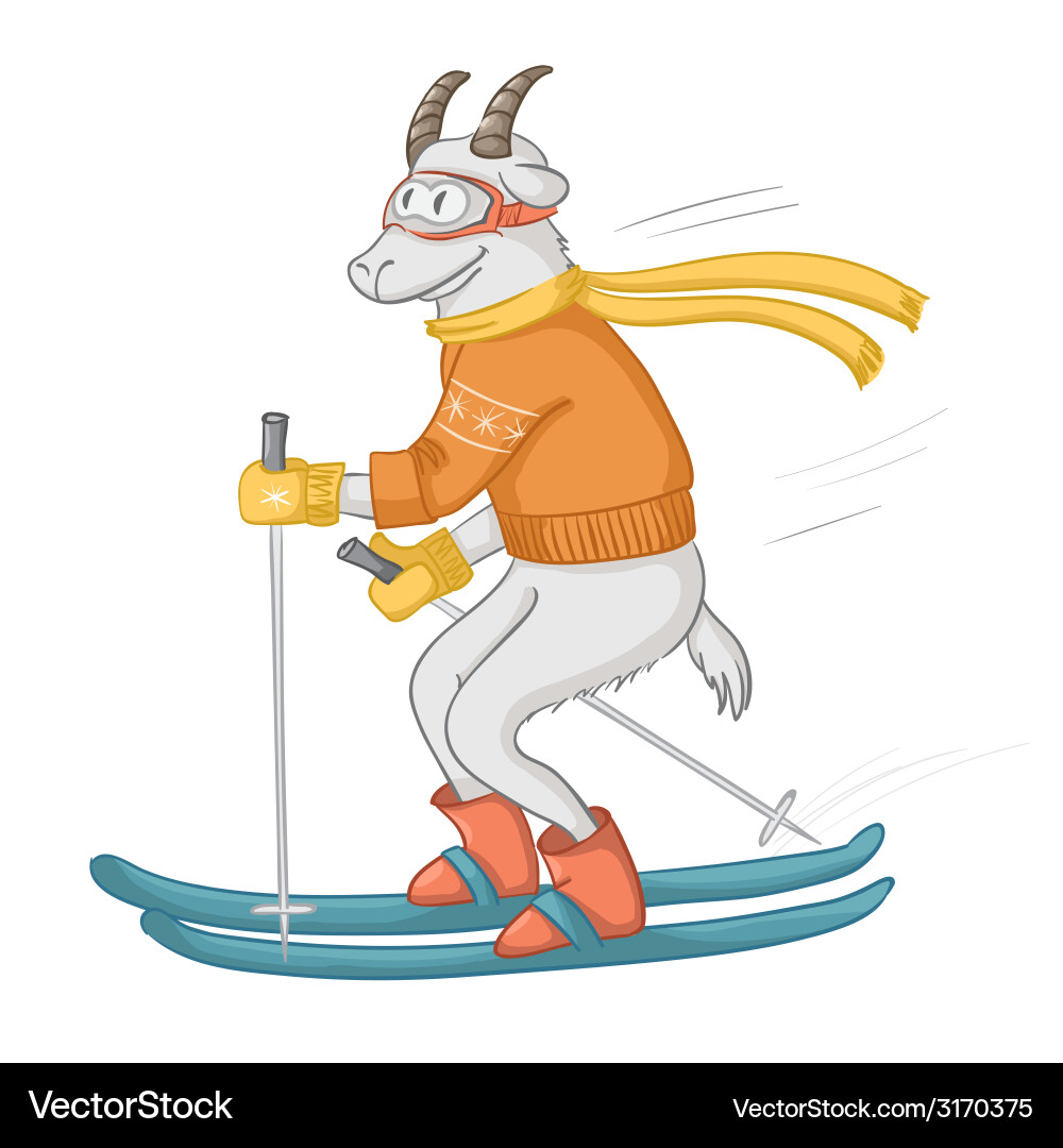 Goat skiing isolated object Royalty Free Vector Image