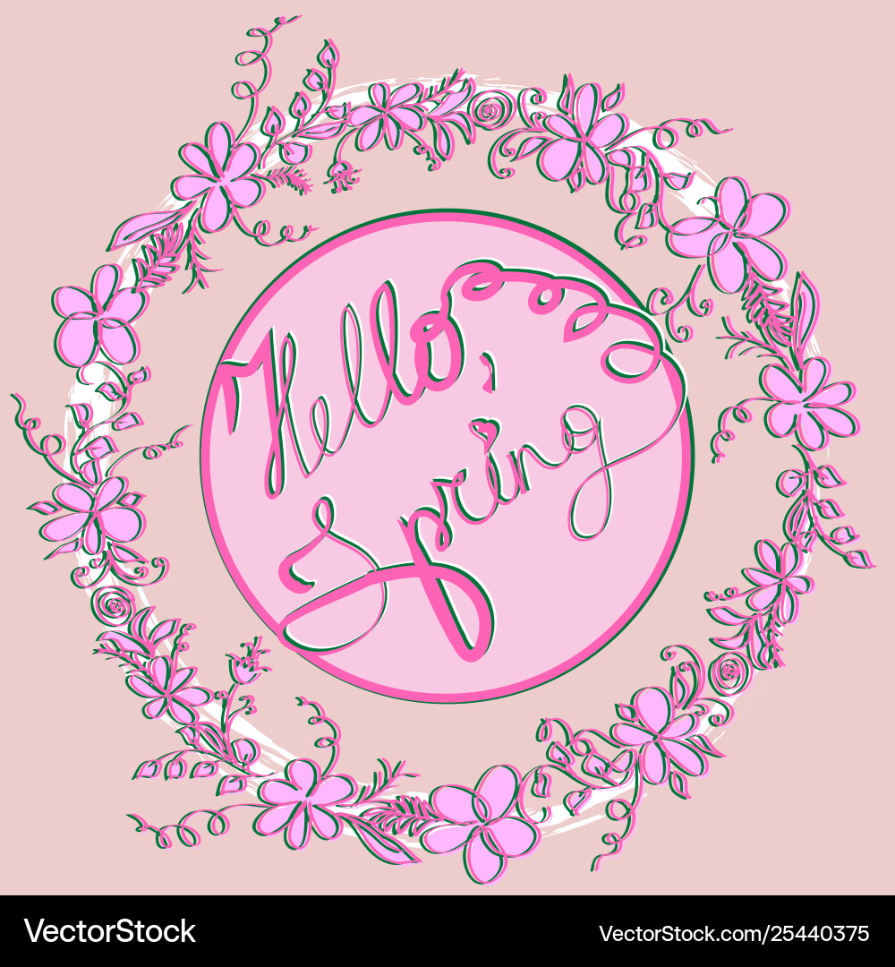 Hello spring greeting card hand drawn with wood Vector Image