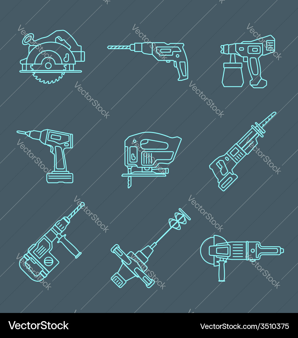 Light outline house remodel power tools icons on Vector Image
