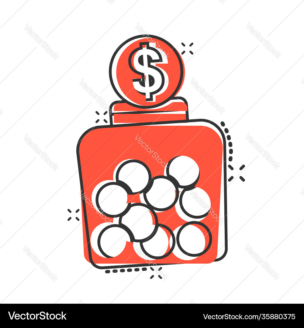 Money box icon in comic style coin jar container Vector Image