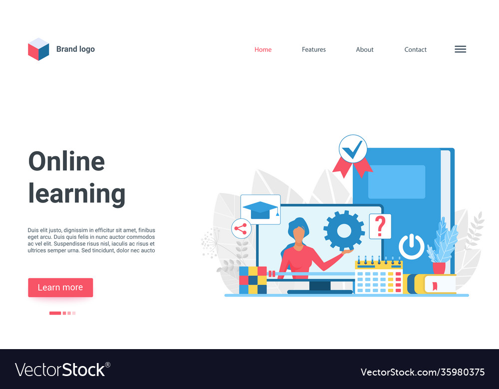 Online learning technology landing page teacher Vector Image
