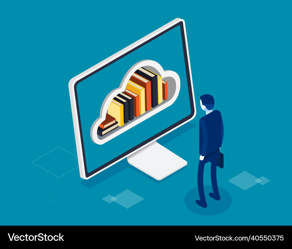Person interact with digital books isometric Vector Image