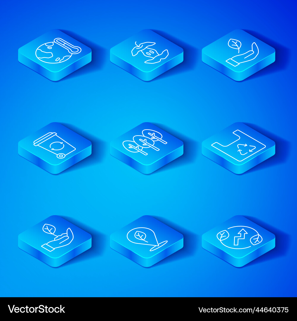 Set line plant in hand tree location with leaf Vector Image