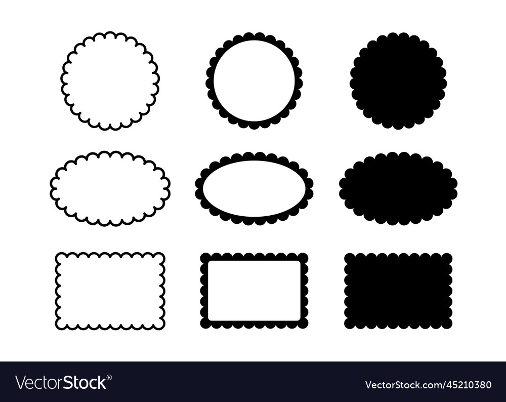 Circle and square scalloped frames set scalloped Vector Image