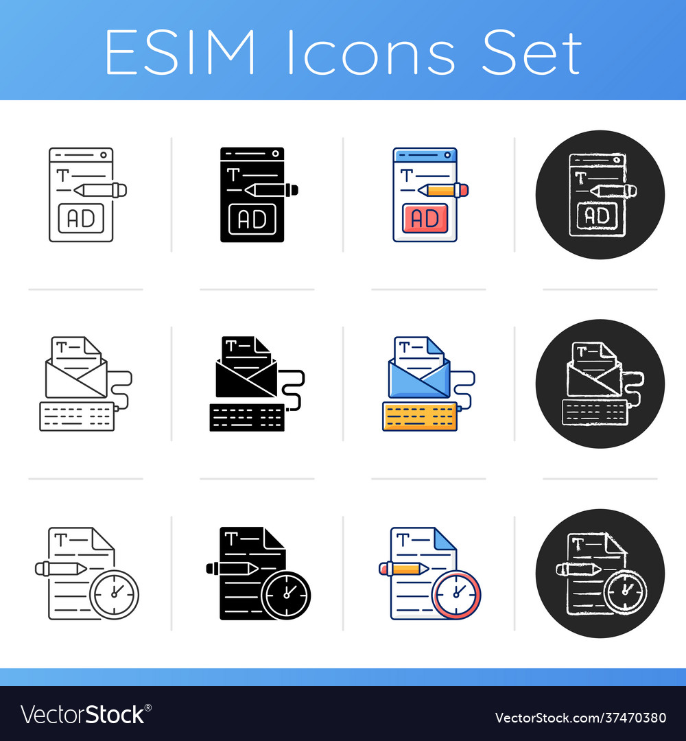 Copywriting services icons set Royalty Free Vector Image