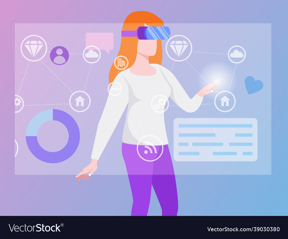 Employee analyzing data using vr technology Vector Image