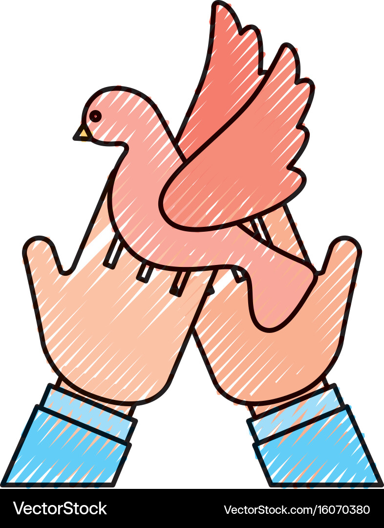 Hands human with cute dove flying icon Royalty Free Vector