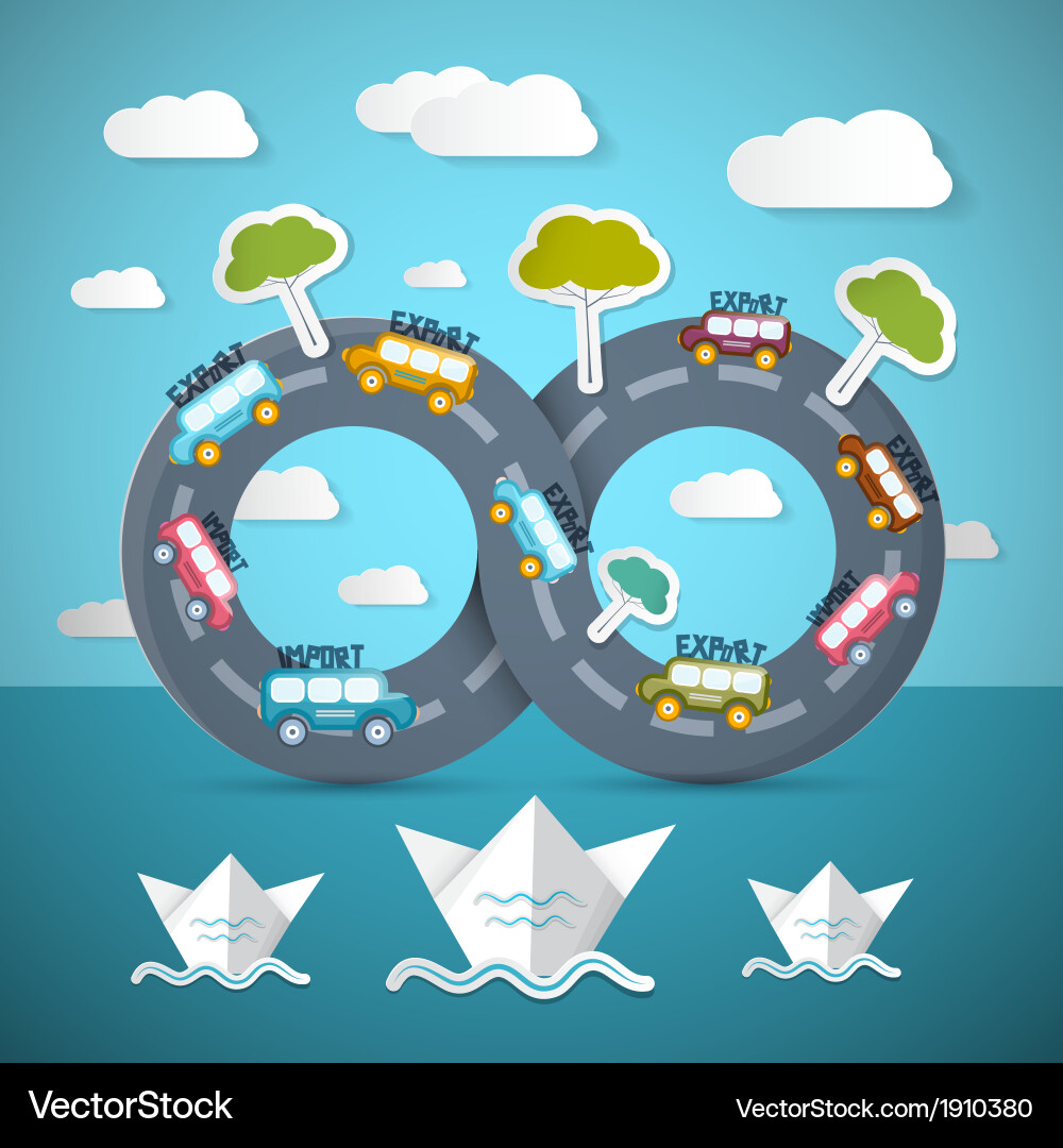 Infinity road with cars ocean bats clouds Vector Image