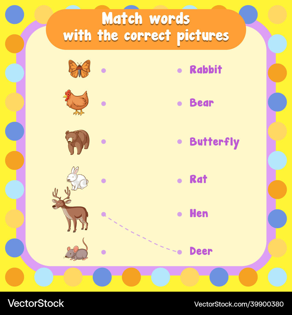 Match the words with correct pictures Royalty Free Vector