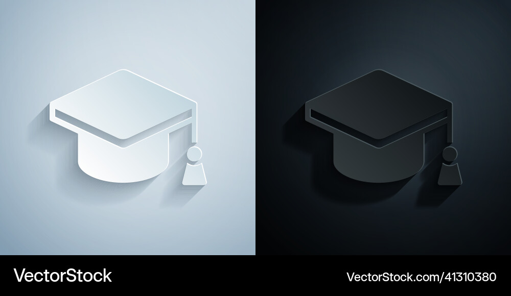 Paper cut graduation cap icon isolated on grey Vector Image