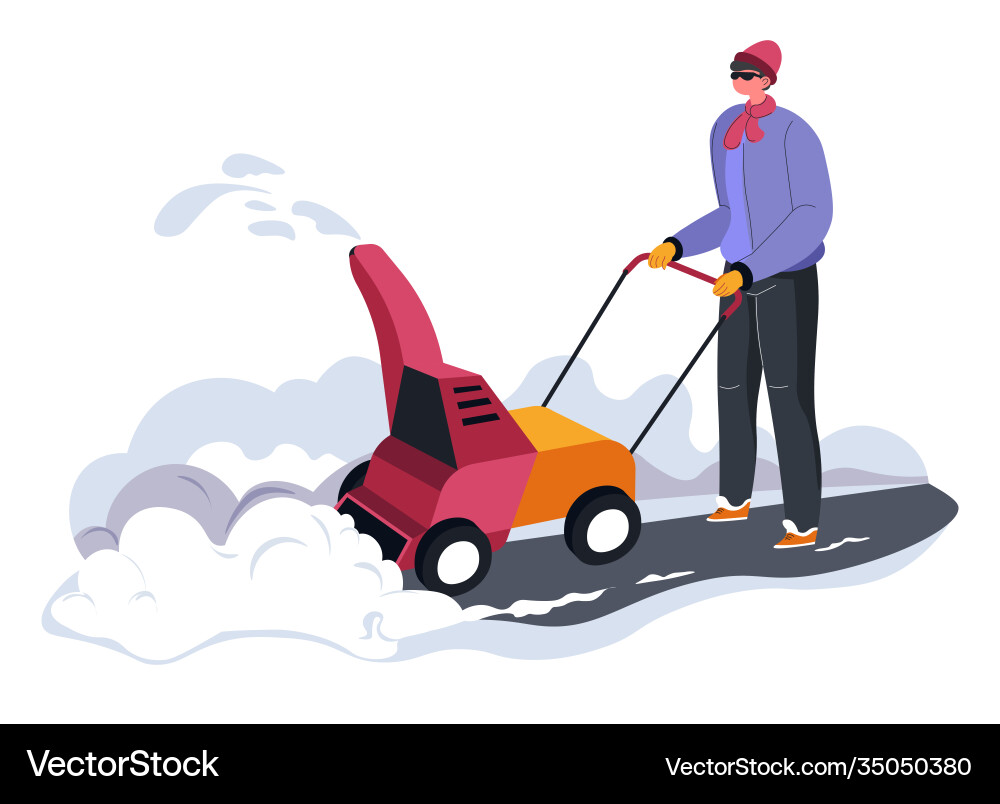 Person cleaning snow outside with help machine Vector Image