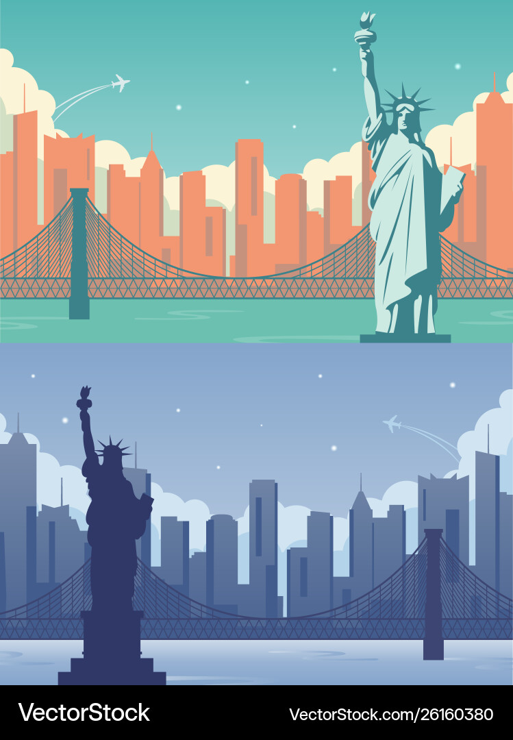 Statue liberty banner set world landmark Vector Image