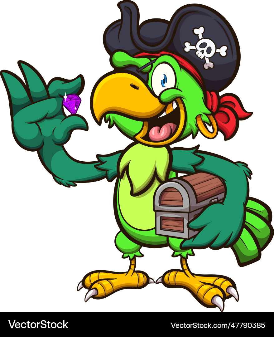 Cartoon pirate parrot with treasure Royalty Free Vector