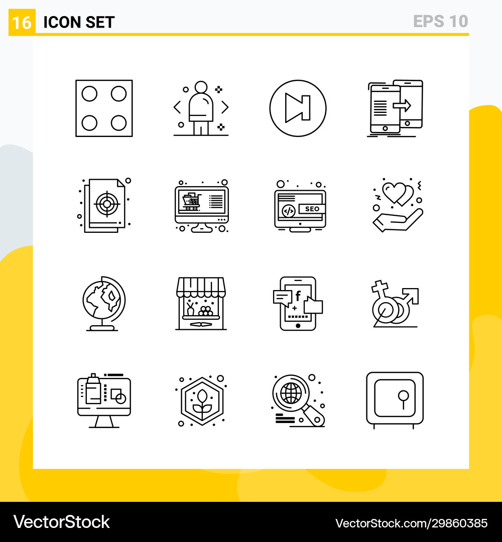 Collection 16 universal line icons icon set Vector Image