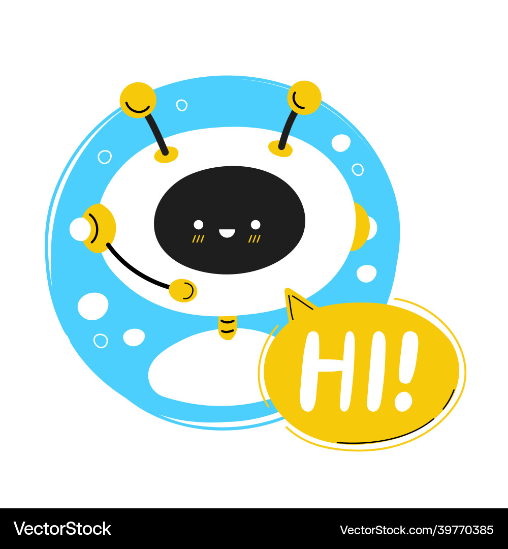 Cute smiling robotai chat bot hi in speak bubble Vector Image