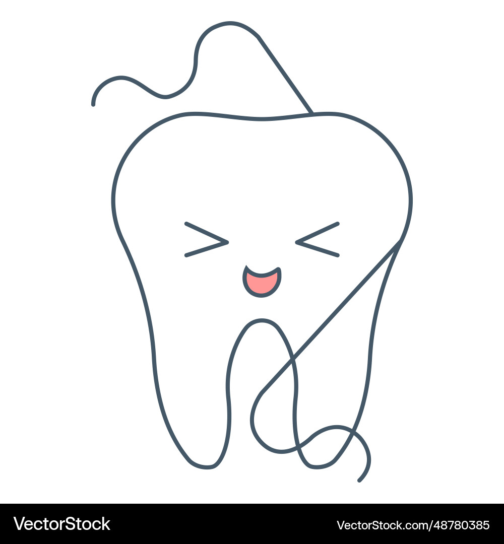 Cute smiling simple tooth with dental floss Vector Image