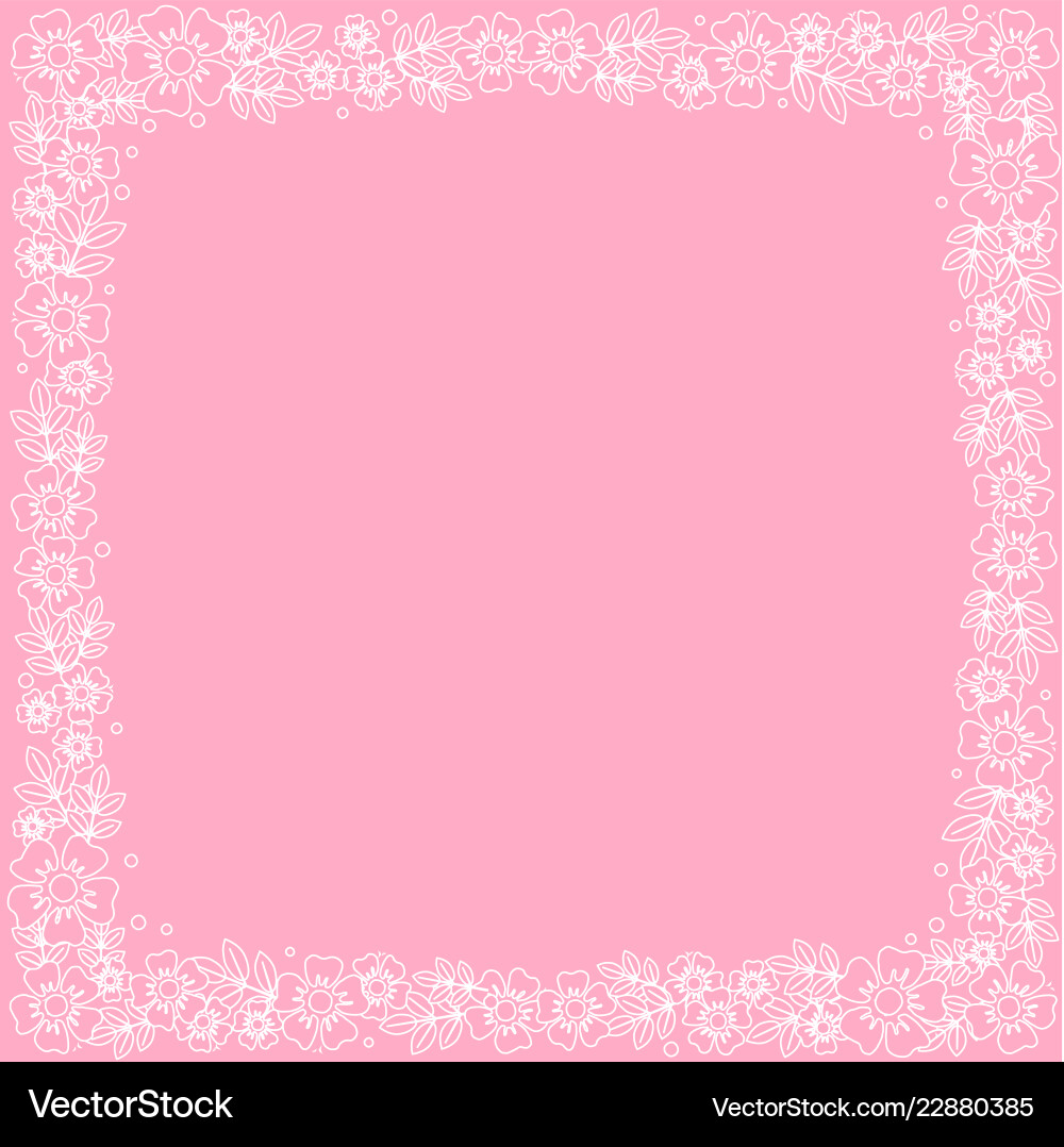 Decorative square frame of white outline flowers Vector Image