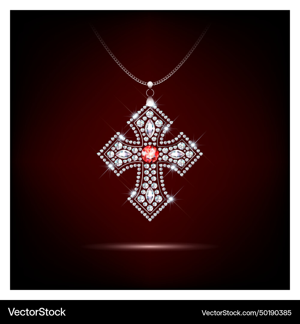 Diamond sparkling cross on chain pendant Vector Image