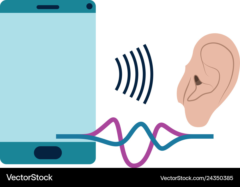 Ear with sound wave and smartphone Royalty Free Vector Image