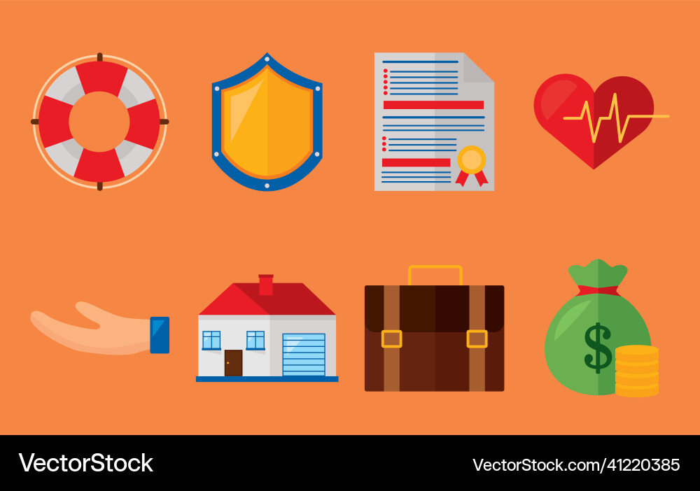 Eight insurance services icons Royalty Free Vector Image