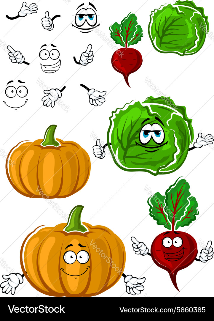 Funny cartoon isolated fresh veggies Royalty Free Vector