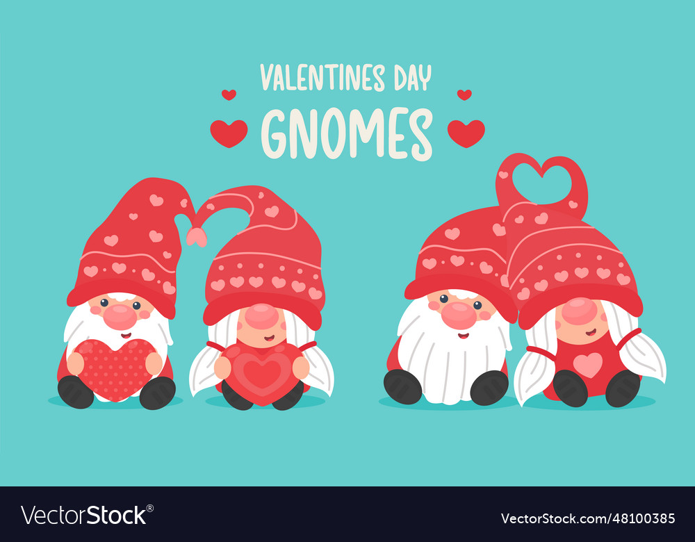 Happy valentines day cartoon gnomes couples give Vector Image