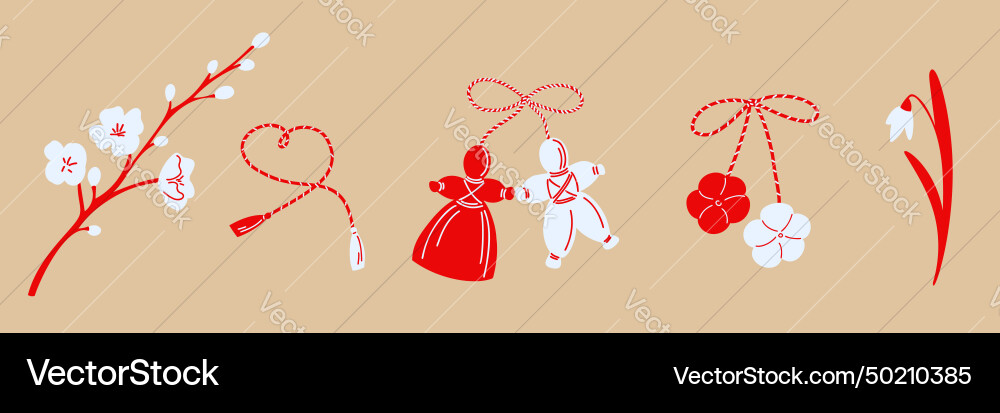 Martisor themed collection symbols Royalty Free Vector Image