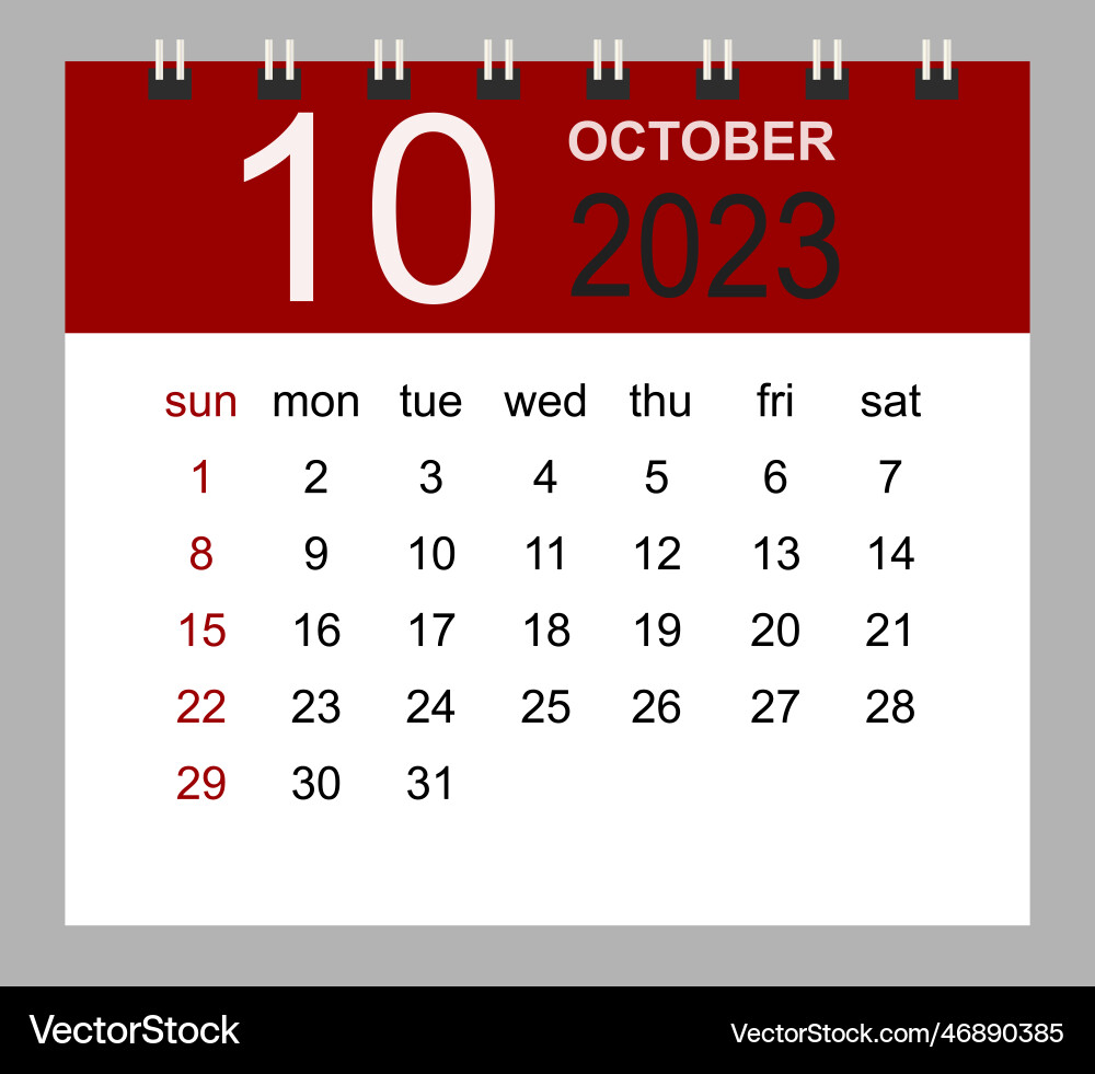 October 2023 monthly calendar template Royalty Free Vector