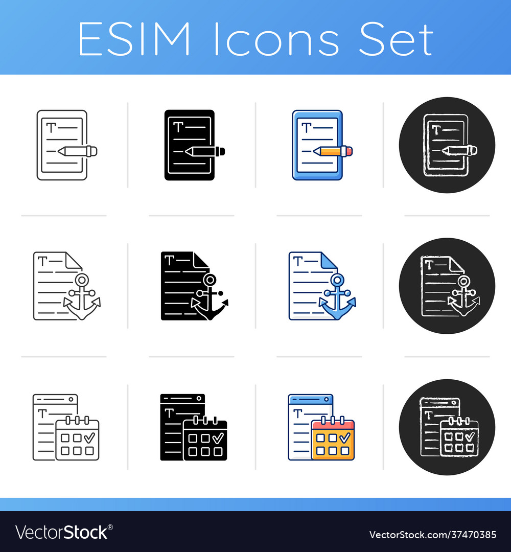 Seo copywriting icons set Royalty Free Vector Image