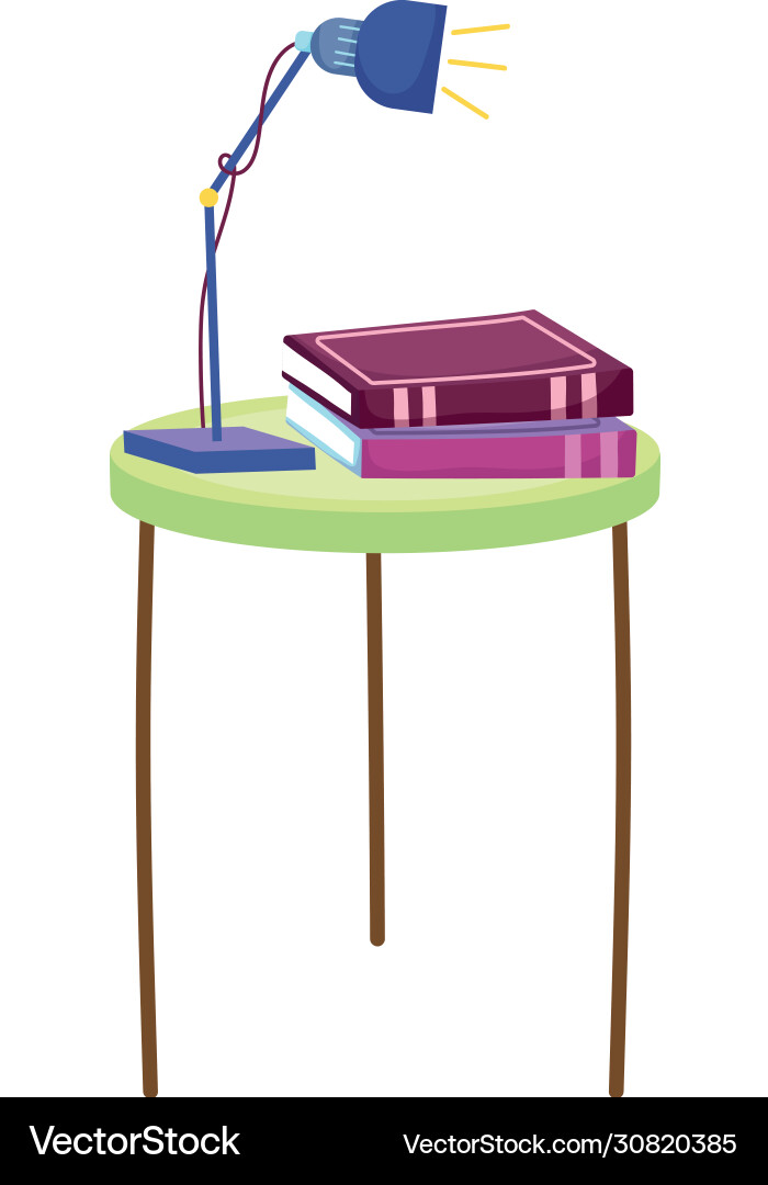 Table with books and lamp isolated icon white Vector Image