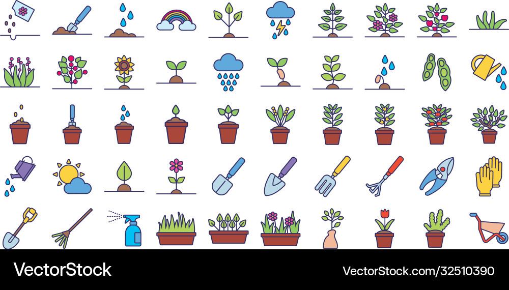 Bundle plant growth line style Royalty Free Vector Image