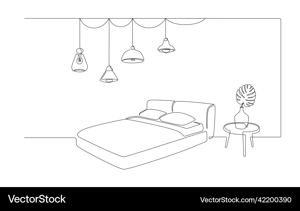 Continuous one line drawing of bed and table Vector Image