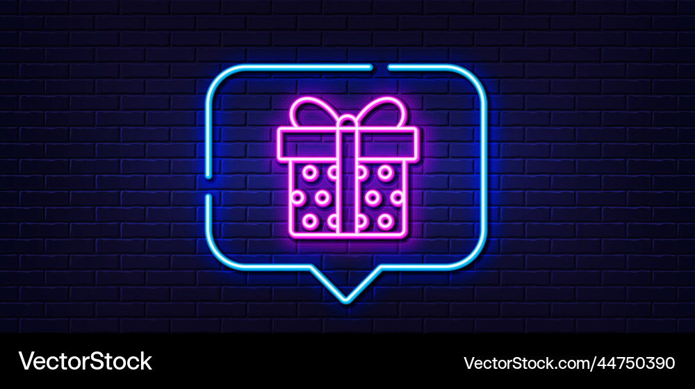 Gift box line icon present sign neon light Vector Image