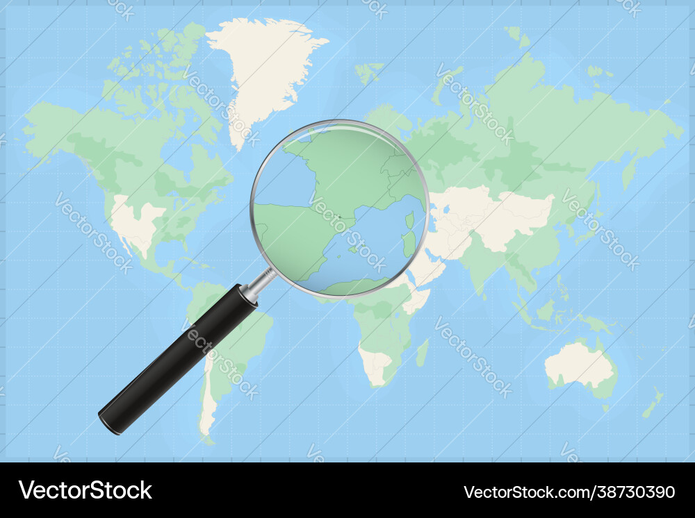 Map world with a magnifying glass on a Royalty Free Vector