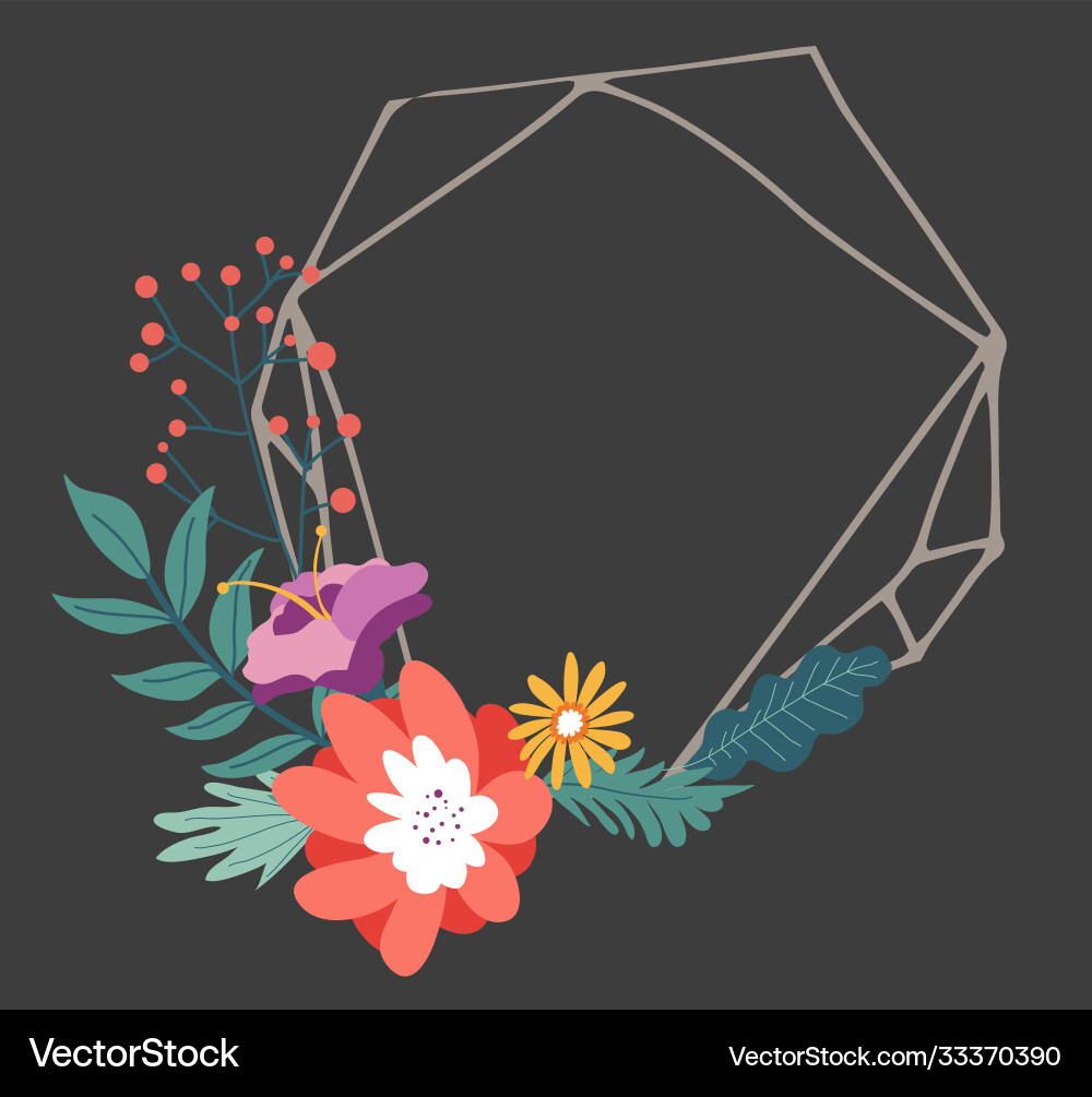 Minimalist geometric frame with blooming flowers Vector Image