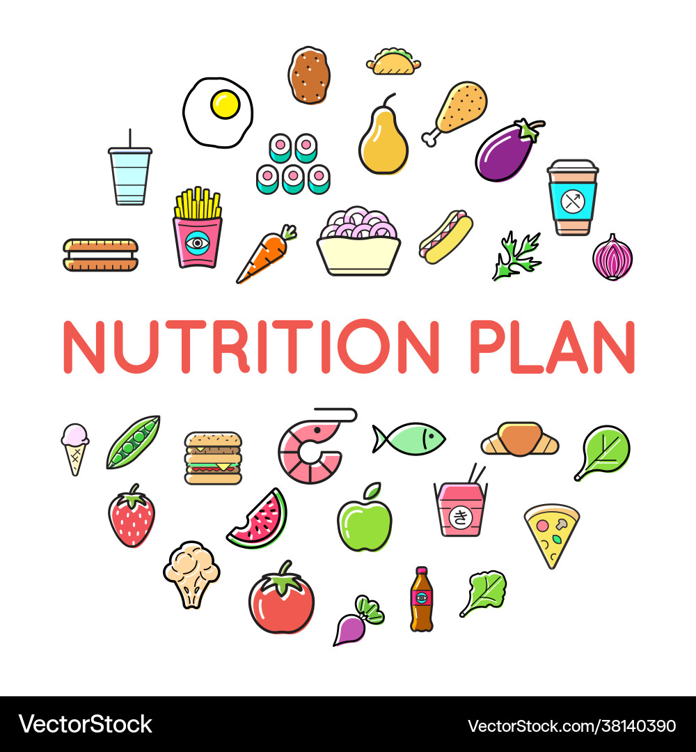 Nutrition plan icons with sign in circle shape Vector Image