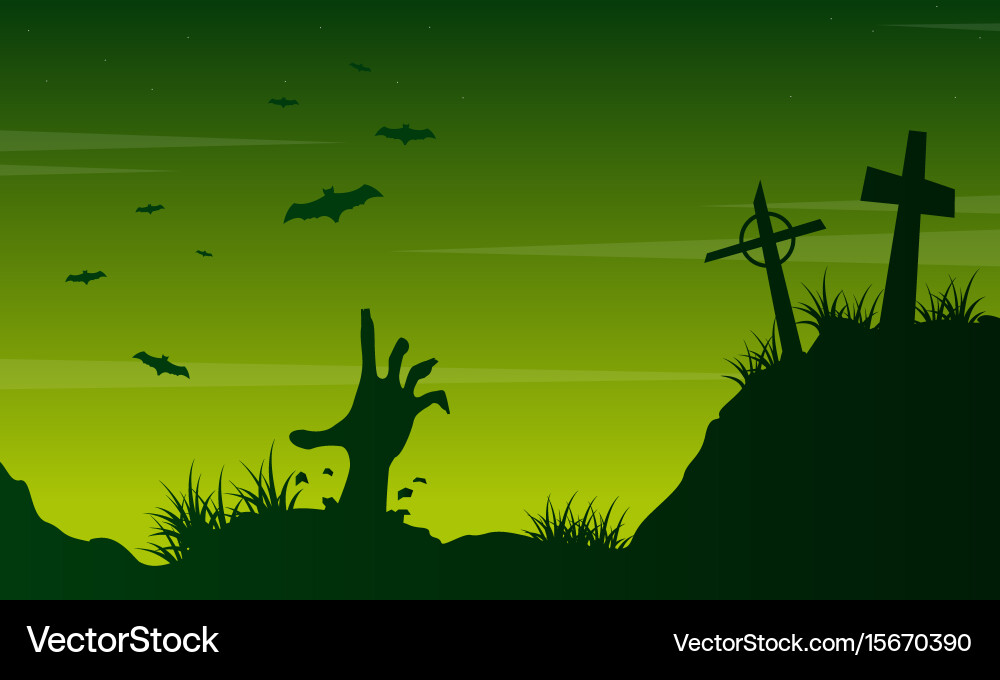 Scary landscape graveyard on halloween Royalty Free Vector