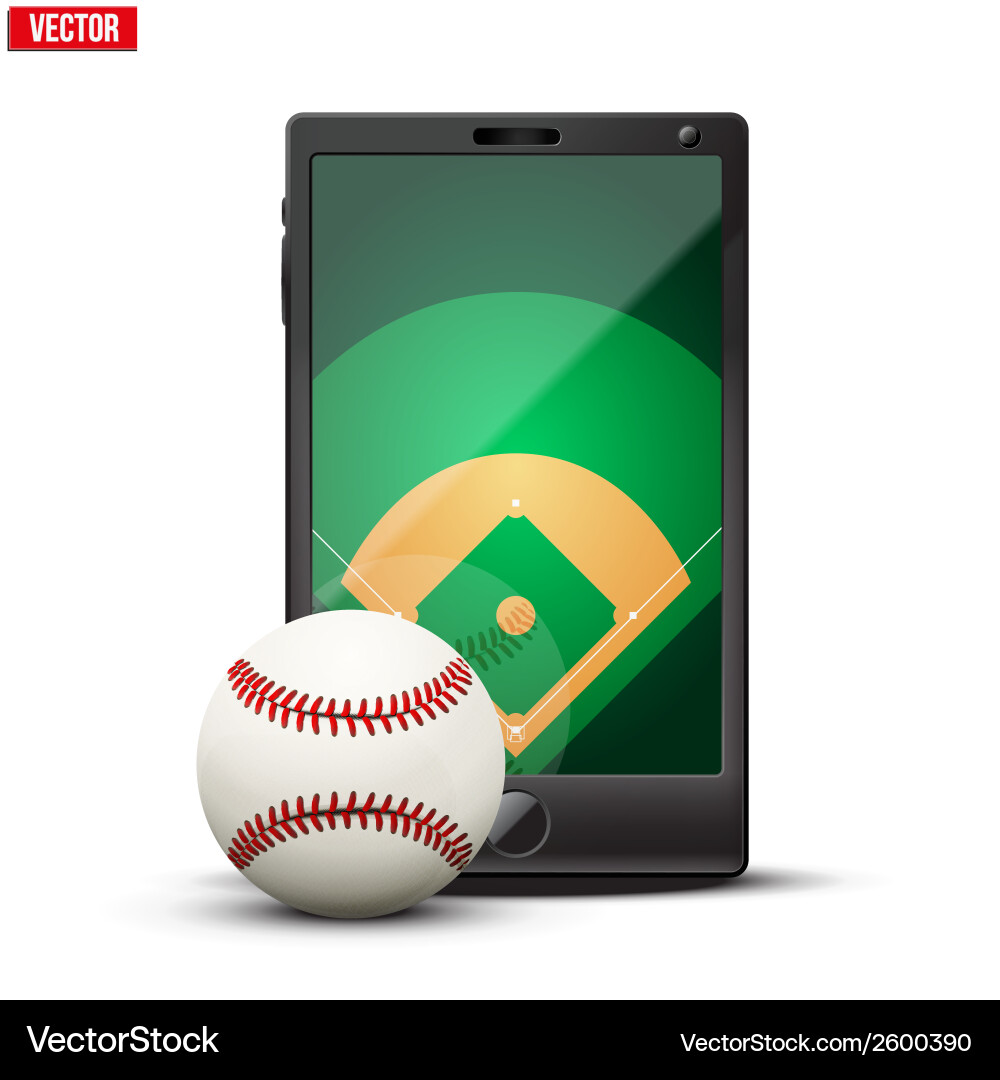 Smartphone with baseball ball and field Royalty Free Vector