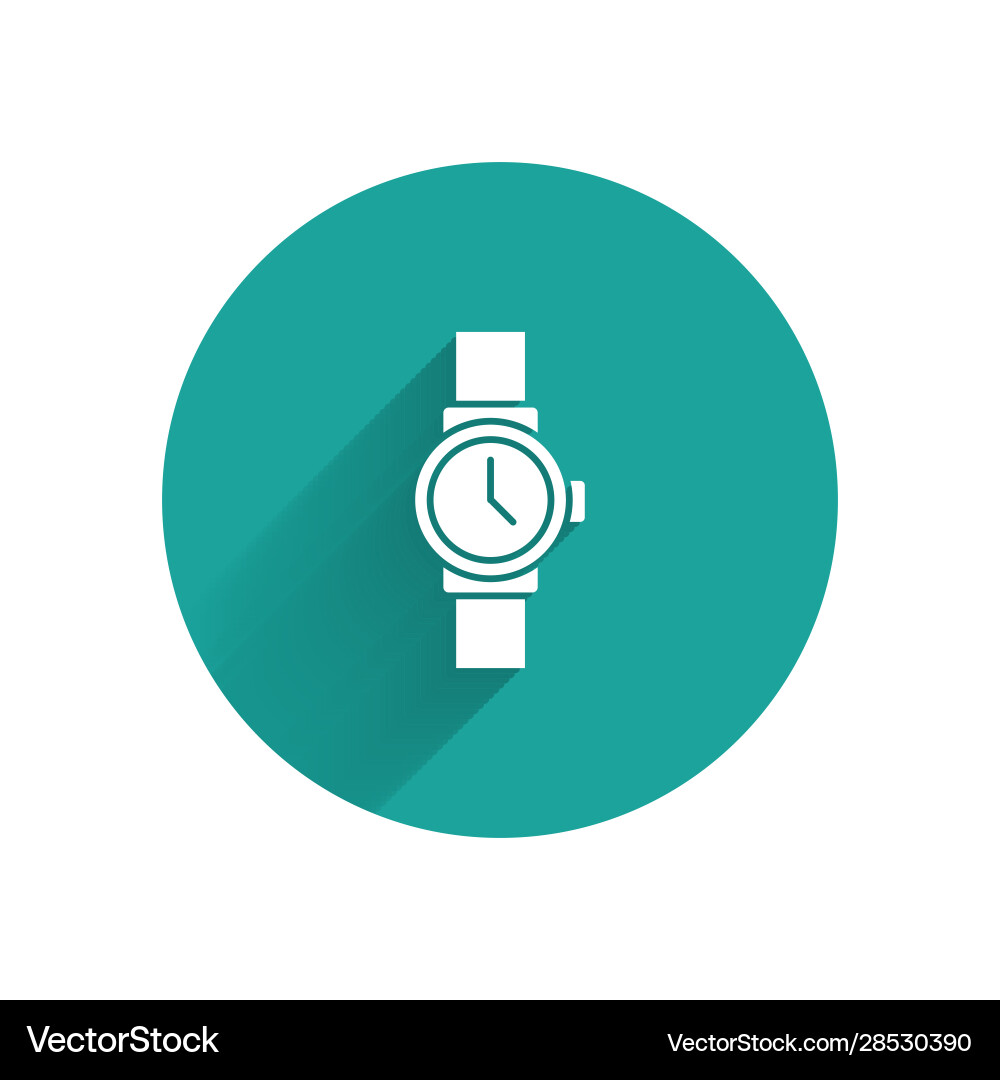 White wrist watch icon isolated with long shadow Vector Image