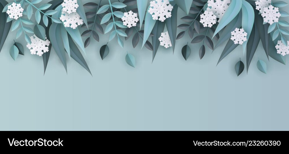 Winter background with leaves and snowflake Vector Image