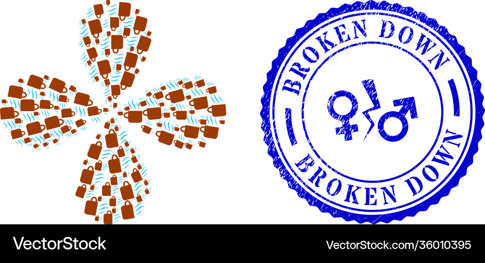 Broken down grunge stamp and hot tea cup Vector Image