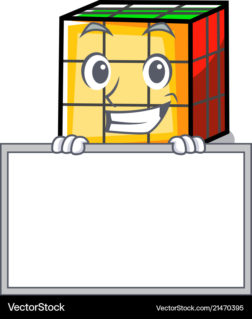 Grinning with board rubik cube character cartoon Vector Image