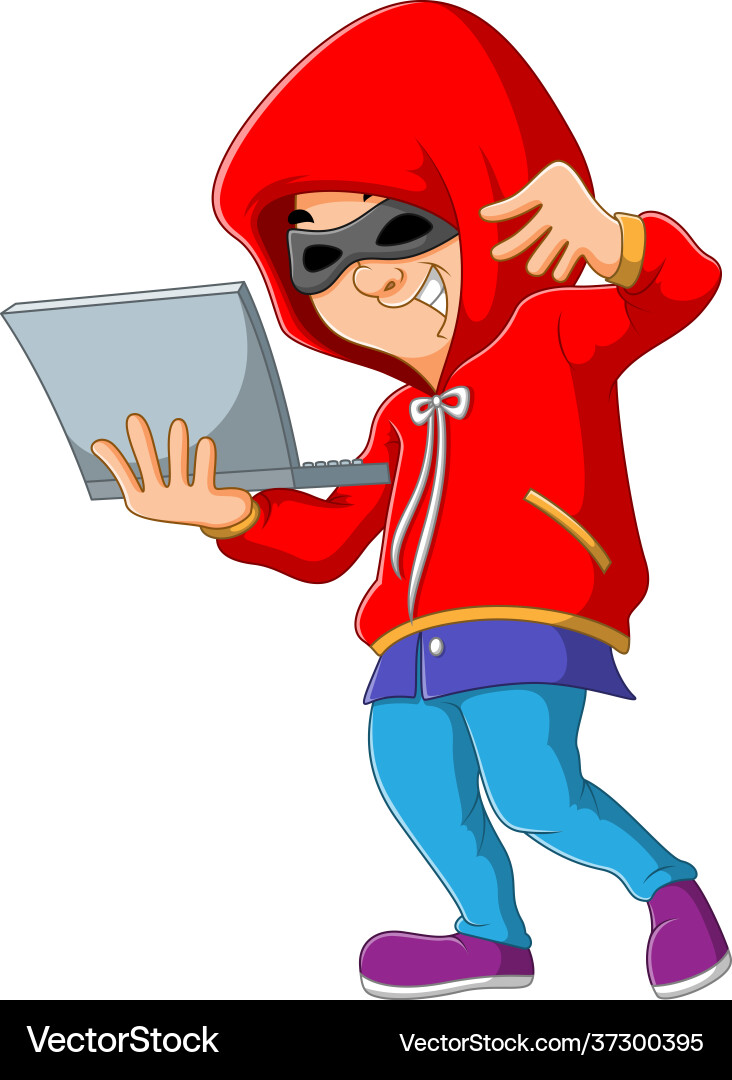 Hacker man is carrying up laptop Royalty Free Vector Image