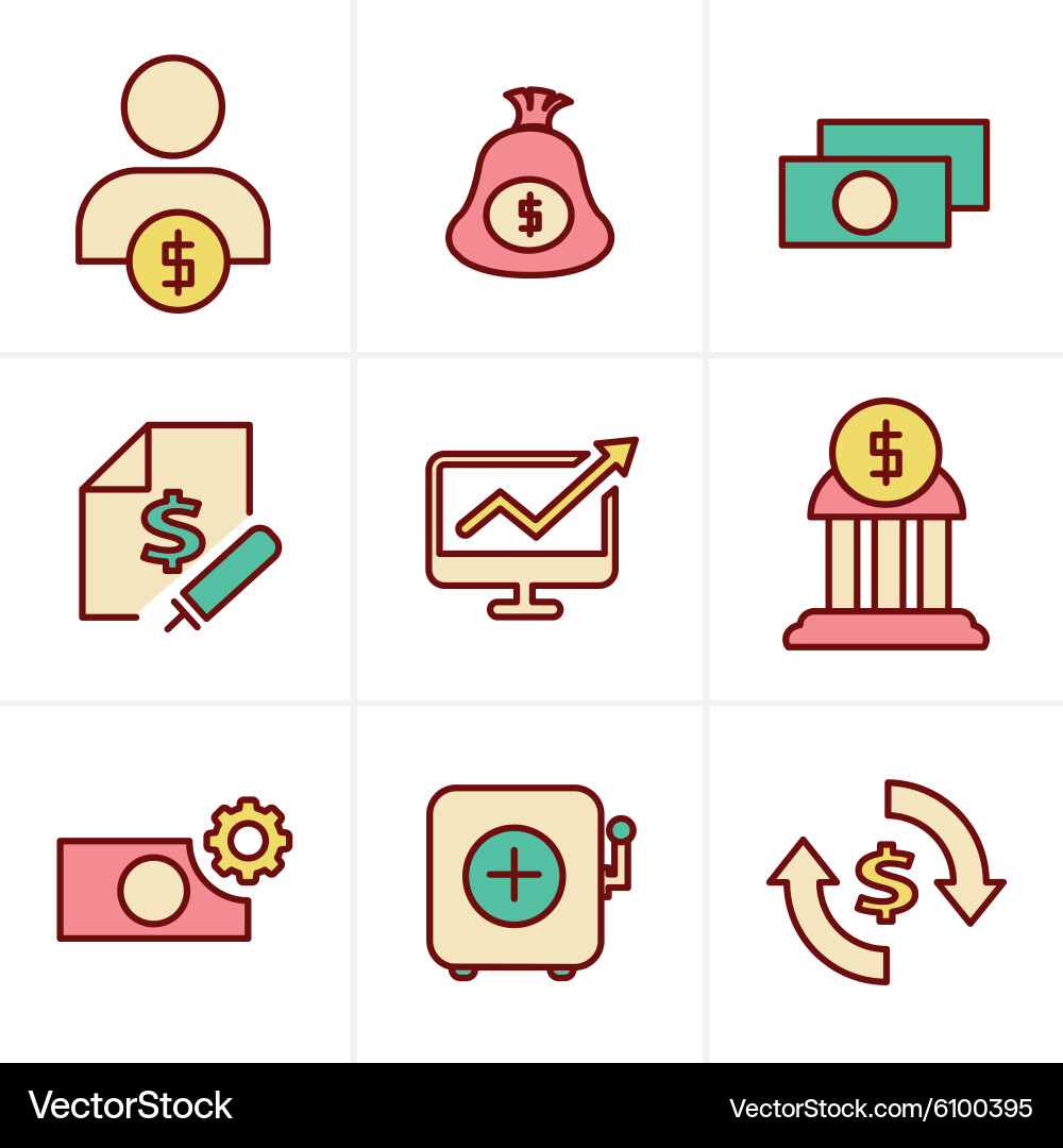 Icons style finance icon set Royalty Free Vector Image