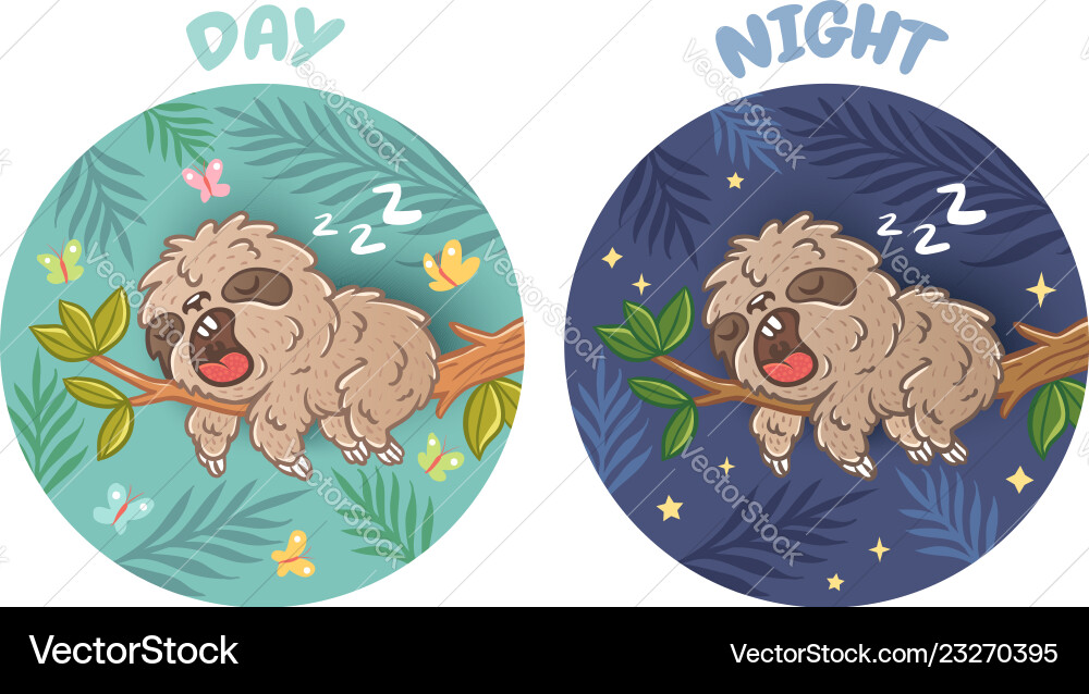Sloth sleeps day and night Royalty Free Vector Image