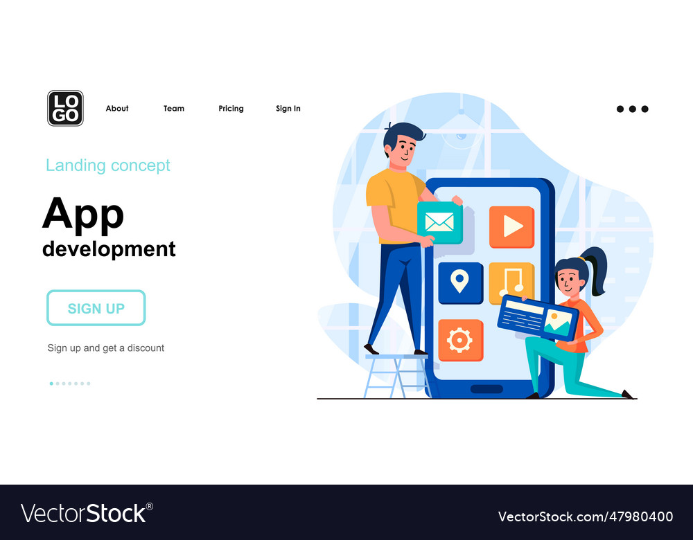 App Development Web Concept Team Building Mobile Vector Image