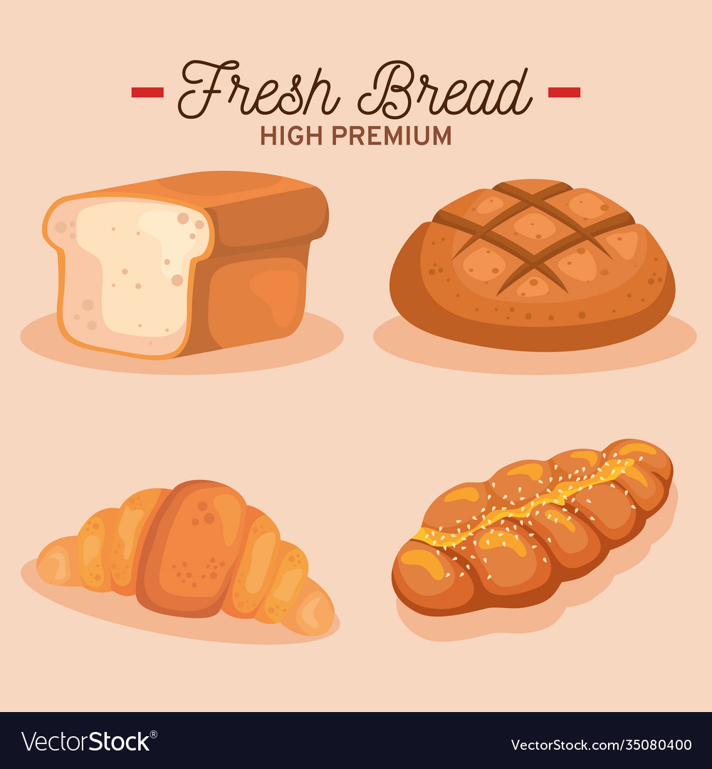 Bread icon set bakery isolated style Royalty Free Vector