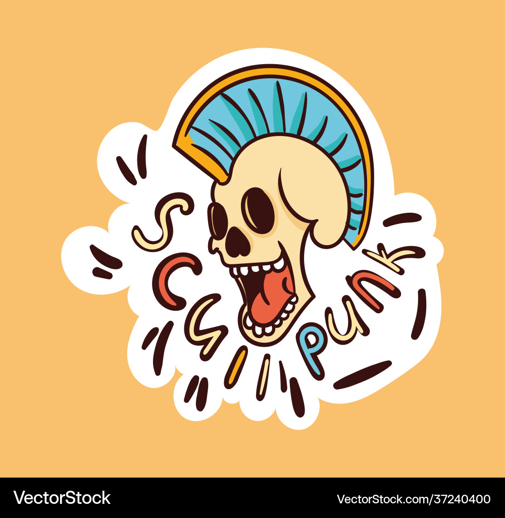 Colorful punk skull sticker Royalty Free Vector Image