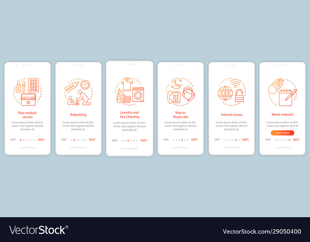 Cruise Facilities Onboarding Mobile App Page Vector Image