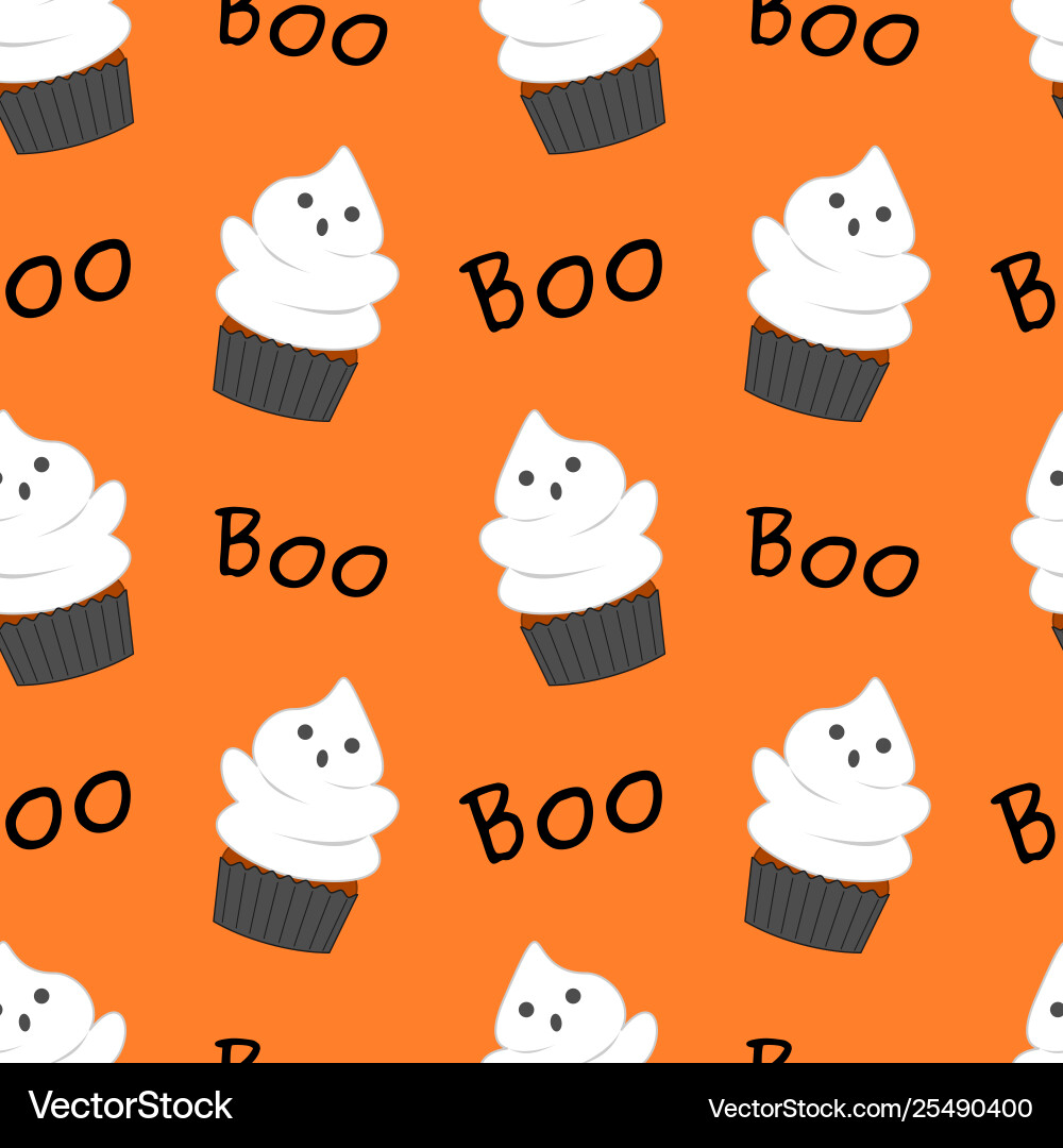 Cute halloween ghost cupcake funny cartoon Vector Image